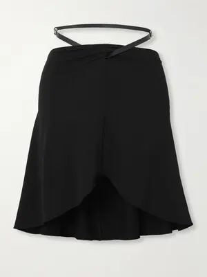 COURREGES Belted Leather-trimmed Mini Skirt - Black