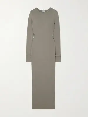 Eterne Long Sleeved Ribbed Maxi Dress - Neutrals