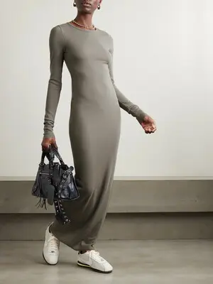 Eterne Long Sleeved Ribbed Maxi Dress - Neutrals