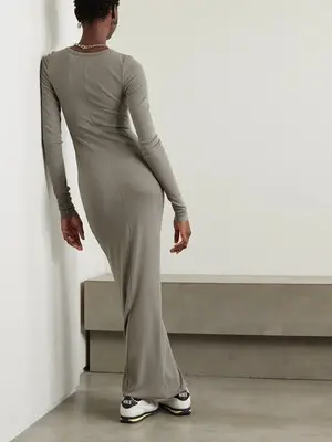 Eterne Long Sleeved Ribbed Maxi Dress - Neutrals
