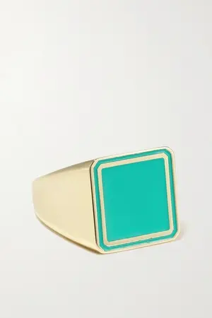 Lauren Rubinski 14-karat Gold And Enamel Signet Ring - Green