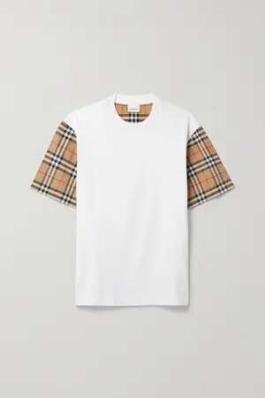 Burberry Checked Poplin-trimmed T-shirt - White