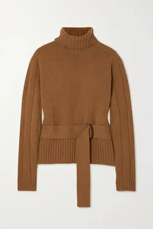 Loro Piana Belted Cashmere Turtleneck Sweater