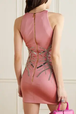 Balmain Embellished Stretch-knit Mini Dress