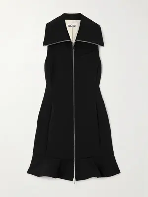 GANNI Paneled Ruffled Crepe Mini Dress