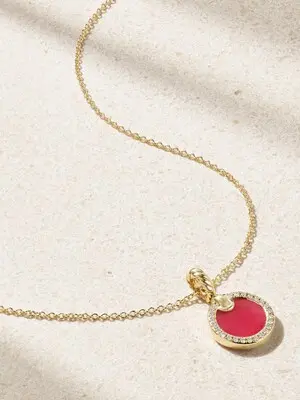 David Yurman Petite Elements Rhodonite And Diamond Necklace - Gold