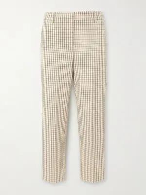 Tory Burch Checked Cropped Twill Tapered Trousers