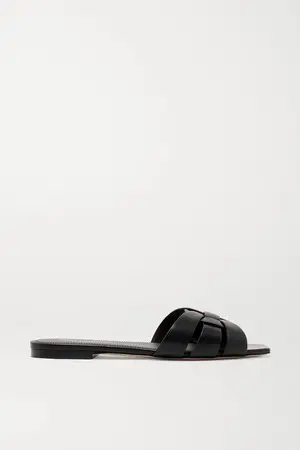 Saint Laurent Tribute Woven Leather Slides - Black