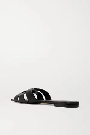 Saint Laurent Tribute Woven Leather Slides - Black