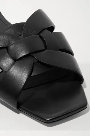 Saint Laurent Tribute Woven Leather Slides - Black