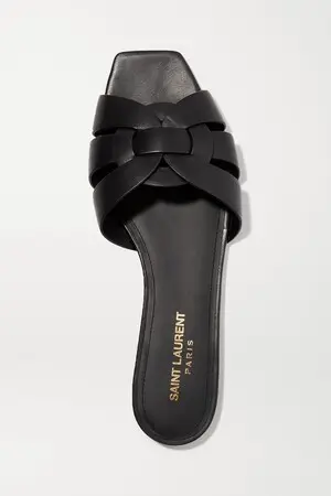 Saint Laurent Tribute Woven Leather Slides - Black