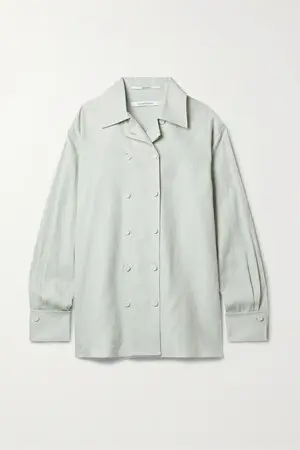 Another Tomorrow Net Sustain Double-breasted Linen Shirt