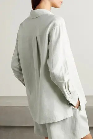 Another Tomorrow Net Sustain Double-breasted Linen Shirt