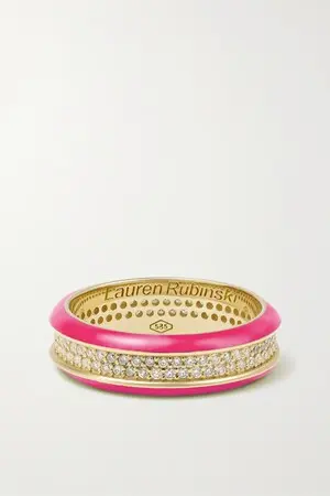 Lauren Rubinski 14-karat Gold, Enamel And Diamond Ring - Pink