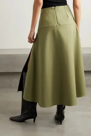 Another Tomorrow Cotton-twill Midi Skirt