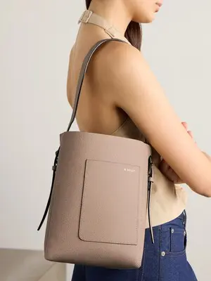 VALEXTRA Small Textured-leather Bucket Bag - Neutrals