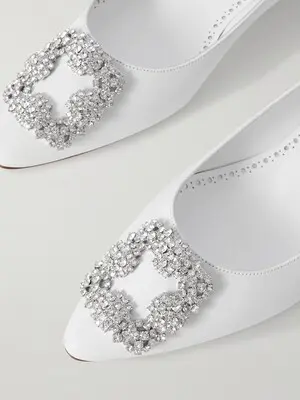 Manolo Blahnik Hangisi 10 Crystal-embellished Leather Flats - White
