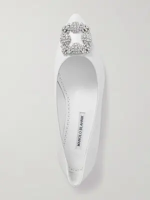 Manolo Blahnik Hangisi 10 Crystal-embellished Leather Flats - White
