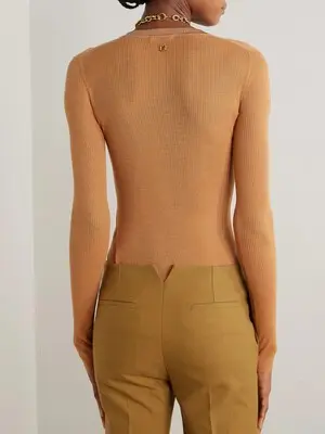 Chloé Ribbed Wool Henley Sweater