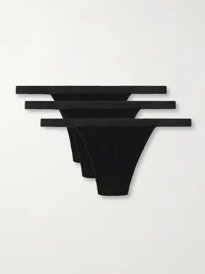 CDLP Set Of Three Stretch-tencel™ Lyocell Thongs - Black