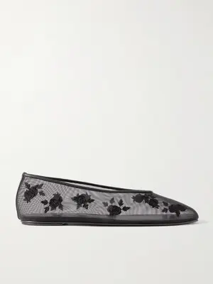 Magda Butrym Embroidered Mesh Ballet Flats With Leather Trim