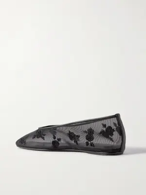 Magda Butrym Embroidered Mesh Ballet Flats With Leather Trim
