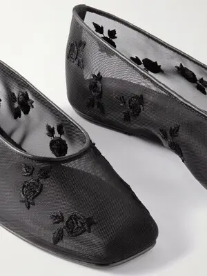 Magda Butrym Embroidered Mesh Ballet Flats With Leather Trim