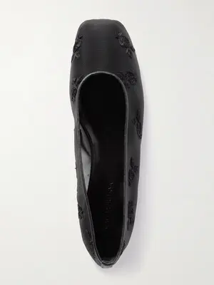 Magda Butrym Embroidered Mesh Ballet Flats With Leather Trim