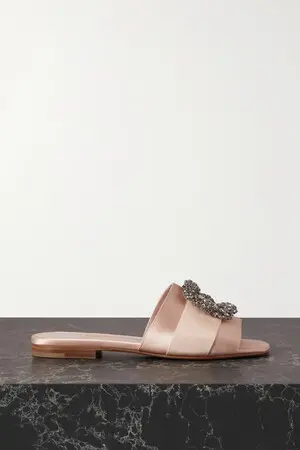 Manolo Blahnik Martamod Embellished Satin Slides - Neutrals
