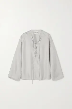 Loulou De Saison Zamia Lace-up Silk-twill Blouse - Silver