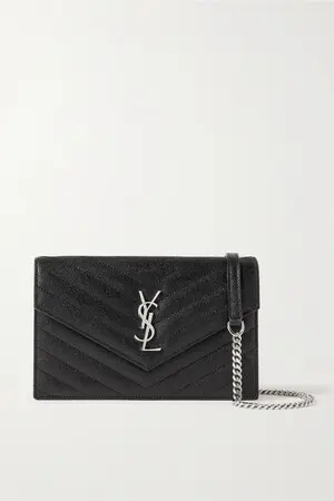 Saint Laurent Cassandre Matelassé Textured-leather Chain Wallet - Black