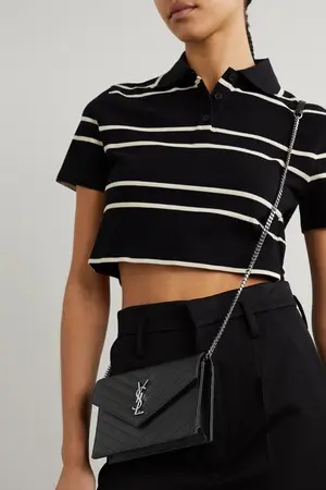 Saint Laurent Cassandre Matelassé Textured-leather Chain Wallet - Black