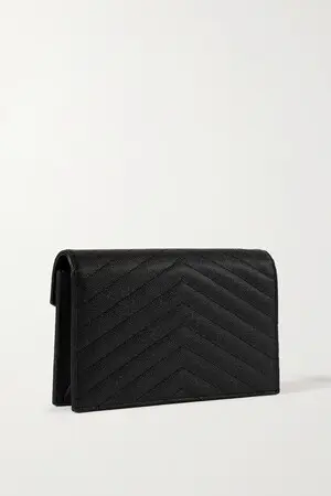 Saint Laurent Cassandre Matelassé Textured-leather Chain Wallet - Black
