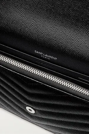 Saint Laurent Cassandre Matelassé Textured-leather Chain Wallet - Black