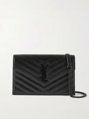 Saint Laurent Cassandre Envelope Chain Wallet Matelassé Textured Leather - Black