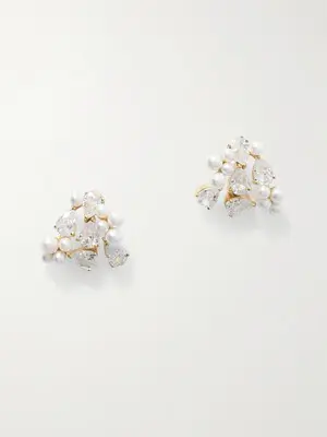 Completedworks Plated Recycled Silver, Cubic Zirconia And Pearl Earrings - Gold