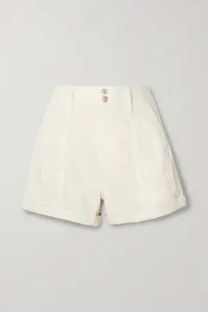 Paige Brooklyn Pleated Stretch-denim Shorts