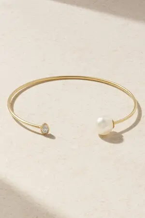 Mizuki 14-karat Pearl And Diamond Cuff - Gold