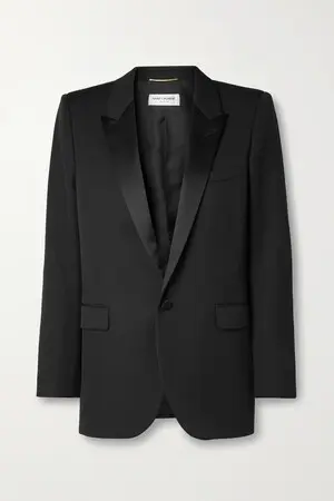 Saint Laurent Tube Satin-trimmed Grain De Poudre Wool Blazer