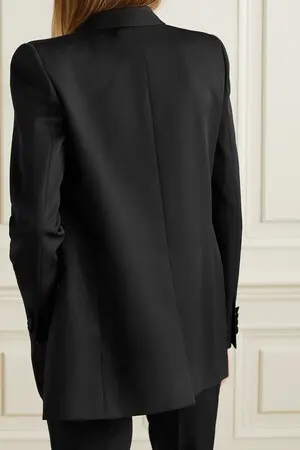 Saint Laurent Tube Satin-trimmed Grain De Poudre Wool Blazer