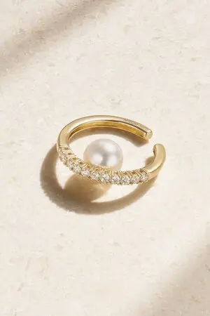 Mizuki 18-karat Diamond And Pearl Ear Cuff - Gold