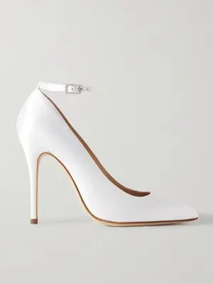 Alessandra Rich Crystal-embellished Silk-satin Pumps - White