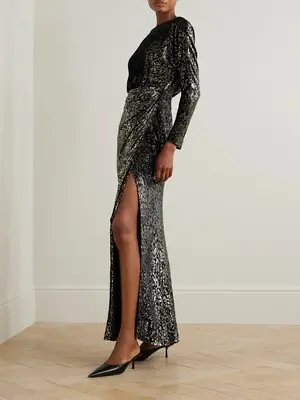 Simkhai Angelique Ruched Metallic Fil Coupé Velvet Gown - Black