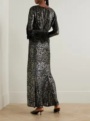 Simkhai Angelique Ruched Metallic Fil Coupé Velvet Gown - Black