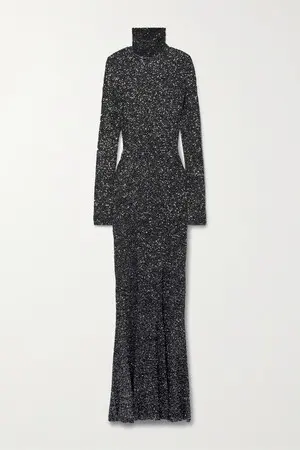 Balenciaga Sequined Stretch-knit Turtleneck Maxi Dress