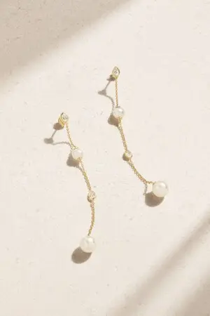 Mizuki 14-karat Pearl And Diamond Drop Earrings - Gold