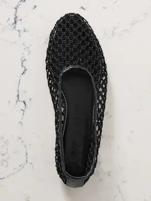 Staud Alba Leather-trimmed Crochet Ballet Flats