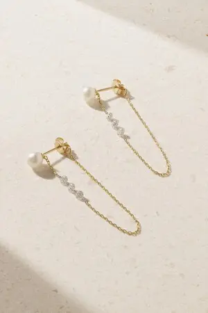 Mizuki 14-karat Pearl And Diamond Earrings - Gold