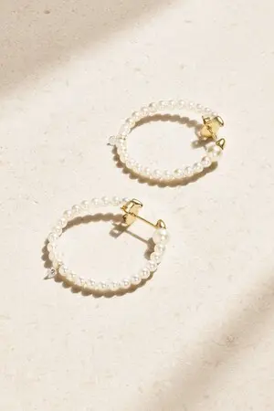 Mizuki 14-karat Pearl And Diamond Hoop Earrings - Gold
