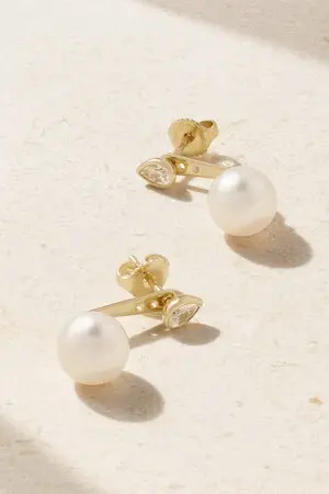 Mizuki 14-karat Pearl And Diamond Earrings - Gold